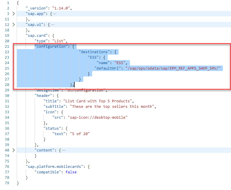 Create A Ui5 Integration Card That Displays Data From The Sap Gateway Demo System Sap Tutorials